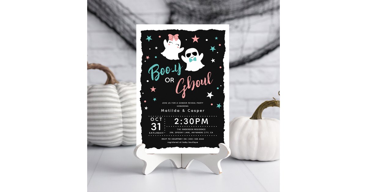Cute Boo-y or Ghoul Gender Reveal Halloween Baby Invitation | Zazzle