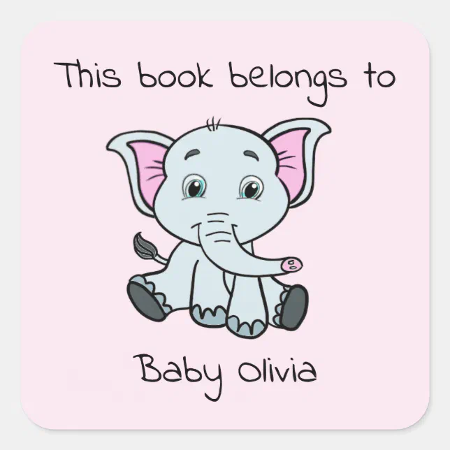 Cute Bookplate Pink Elephant Girl Baby Shower | Zazzle