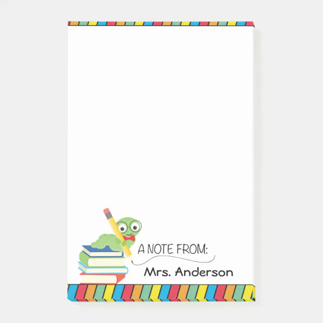 Cute Bookworm, A Note From Teacher, Personalized | Zazzle
