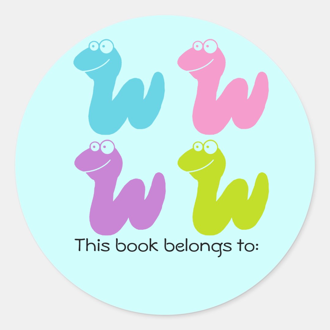 Cute Bookworm Bookplate Quartet Stickers | Zazzle