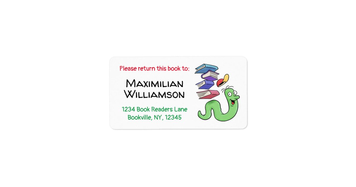 Cute Bookworm Carrying A Pile Of Books Label | Zazzle