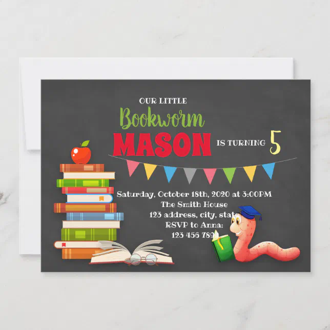Cute bookworm party invitation | Zazzle