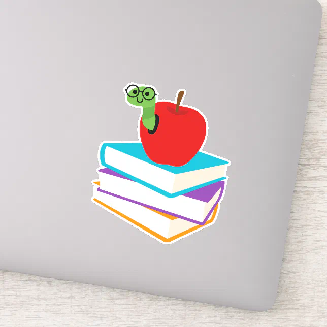 Cute bookworm with apple children's design sticker | Zazzle
