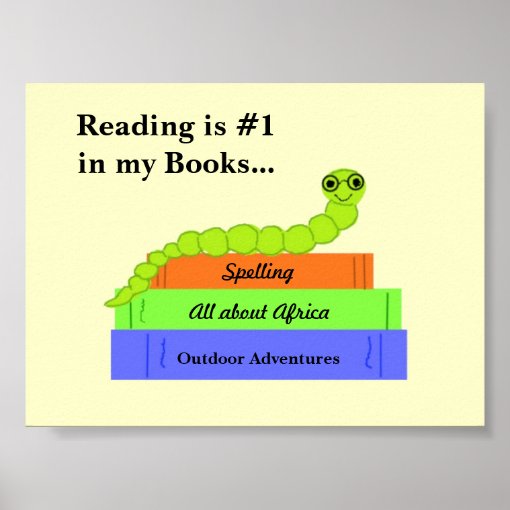 Cute Bookworm with Reading Message Poster | Zazzle