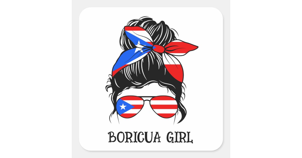 Cute Boricua Girl Puerto Rico Flag Square Sticker | Zazzle