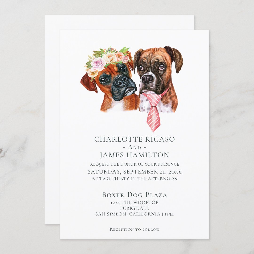 Cute Boxer Dog Bride and Groom Wedding Invitation | Zazzle