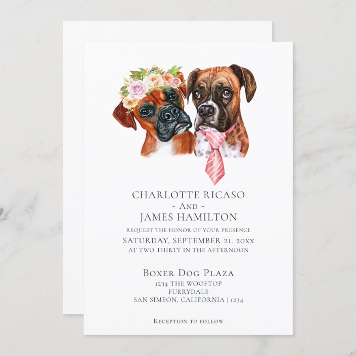 Cute Boxer Dog Bride and Groom Wedding Invitation | Zazzle
