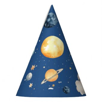 Cute Boy Astronaut Space Blue Birthday Party Hat | Zazzle