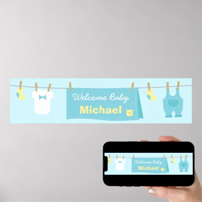 Cute Boy Clothes Baby Shower Welcome Banner Poster | Zazzle