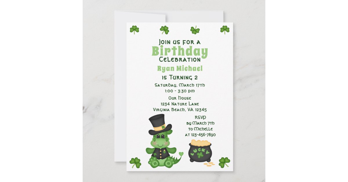 Cute Boy Dragon with Pot of Gold Irish Birthday Invitation | Zazzle