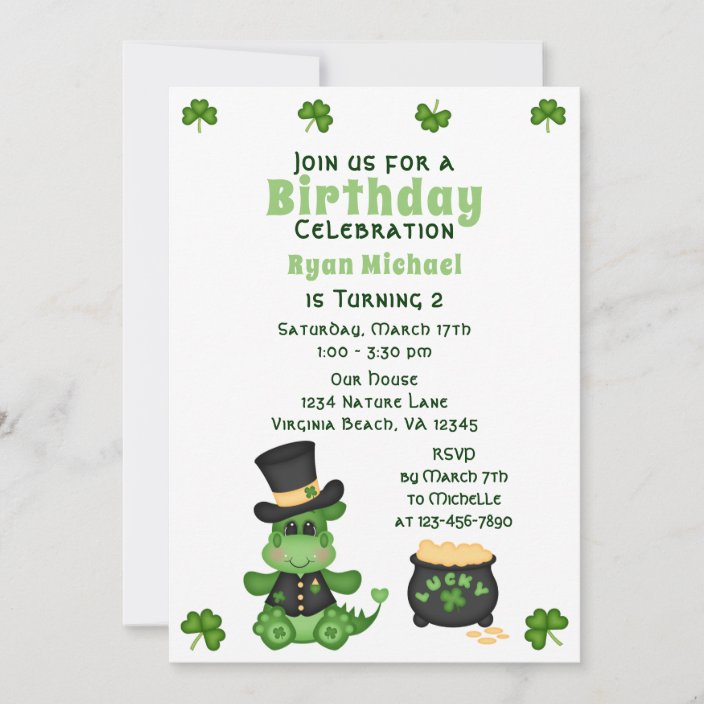Cute Boy Dragon with Pot of Gold Irish Birthday Invitation | Zazzle.com