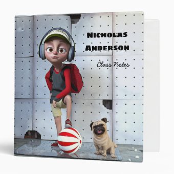 Cute Boy Football Pug Back to School Binder | Zazzle