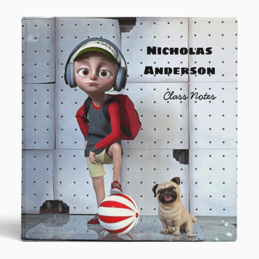 Cute Boy Football Pug Back to School Binder | Zazzle