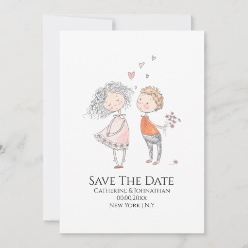 Cute boy girl drawing in love fun casual no photo save the date | Zazzle