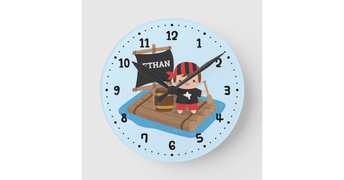 Cute Boy Pirate Set Sail Raft Kids Wall Decor Round Clock | Zazzle