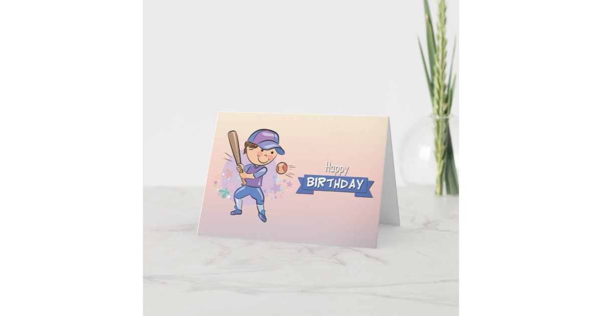 Cute Boy Playing Baseball Birthday Card | Zazzle