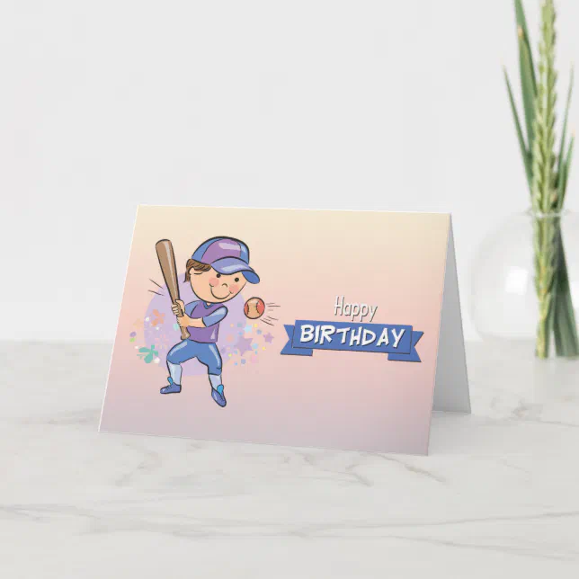 Cute Boy Playing Baseball Birthday Card | Zazzle