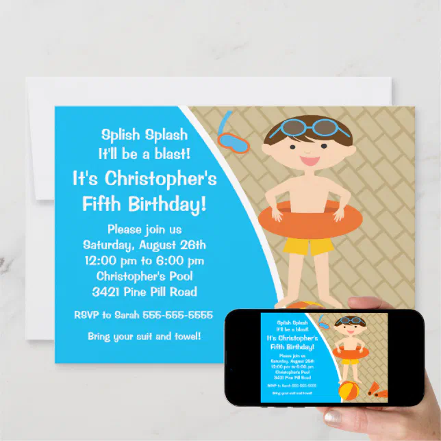 CUTE Boy Pool Party Birthday Invitation | Zazzle