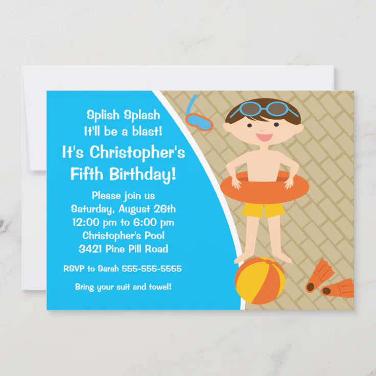 CUTE Boy Pool Party Birthday Invitation | Zazzle