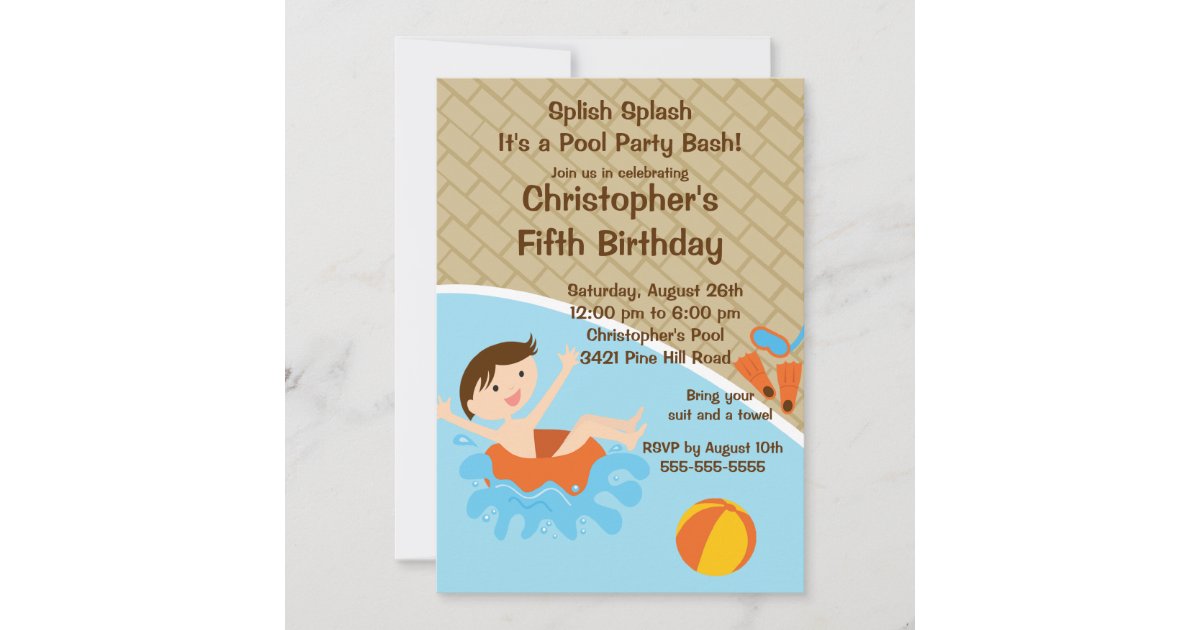 CUTE Boy Pool Party Birthday Invitation | Zazzle