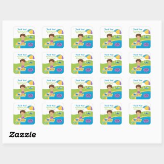 Cute Boy Pool Party Birthday Sticker | Zazzle