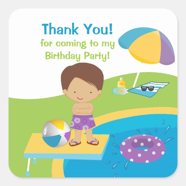 Cute Boy Pool Party Birthday Sticker | Zazzle.com
