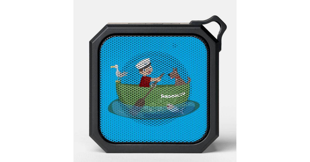 Cute boy sailor and dog rowing boat cartoon bluetooth speaker | Zazzle