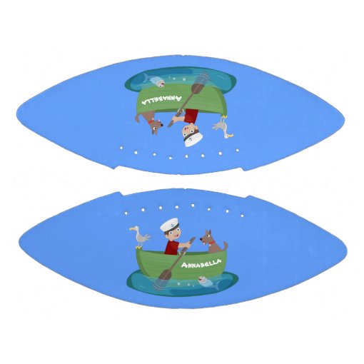 Cute boy sailor and dog rowing boat cartoon football | Zazzle