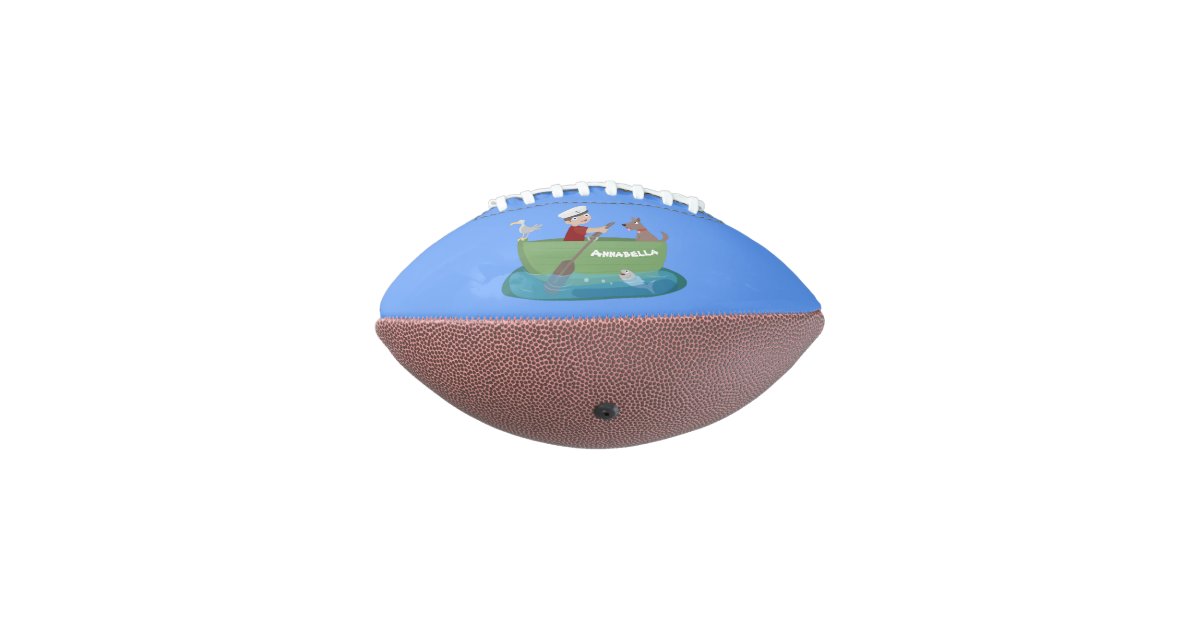 Cute boy sailor and dog rowing boat cartoon football | Zazzle