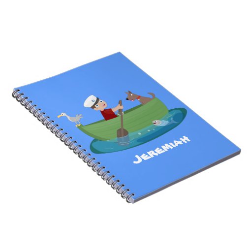 Cute boy sailor and dog rowing boat cartoon notebook | Zazzle