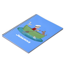 Cute boy sailor and dog rowing boat cartoon notebook | Zazzle