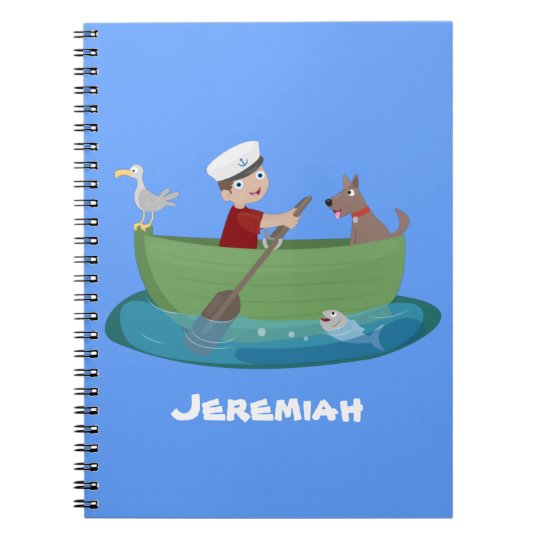 Cute boy sailor and dog rowing boat cartoon notebook | Zazzle.com