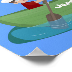 Cute boy sailor and dog rowing boat cartoon poster | Zazzle