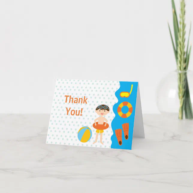 Cute BOyl Pool Party Thank You Note | Zazzle