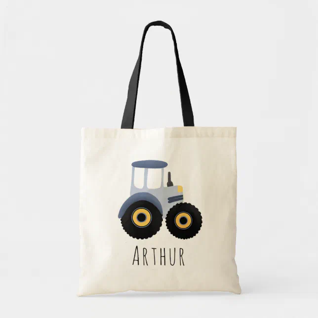 Cute Boy's Blue Farm Tractor and Name Kids Tote Bag | Zazzle