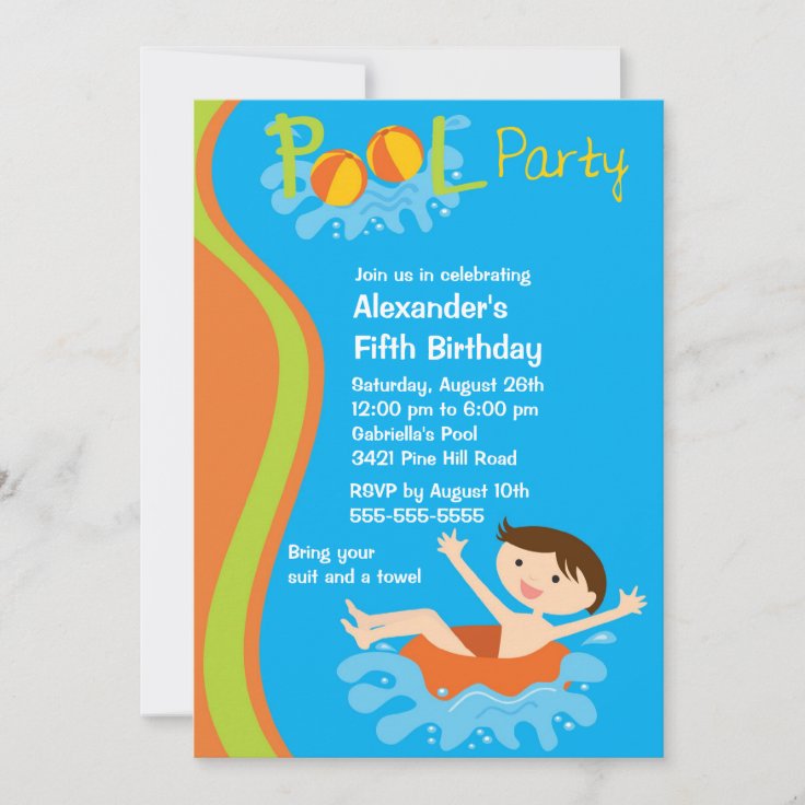 CUTE Boy's Pool Party Birthday Invitation | Zazzle