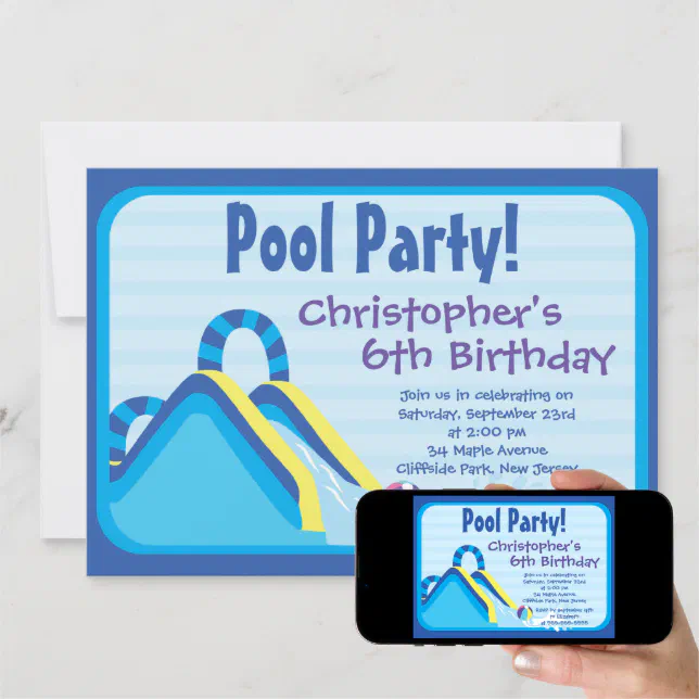 Cute Boys Pool Party Birthday Party Invitations | Zazzle