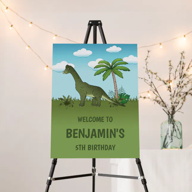 Cute Brachiosaurus Dinosaur Birthday Party Welcome Foam Board | Zazzle
