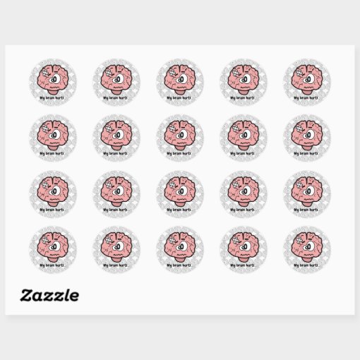 Cute Brain Injury Psychology Neurology Cartoon Classic Round Sticker ...