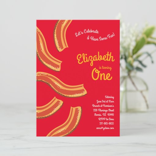 Cute Breakfast Brunch Kid 1st Birthday Party Bacon Invitation | Zazzle