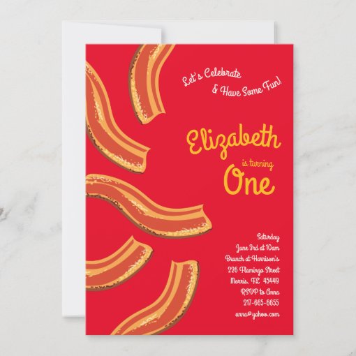 Cute Breakfast Brunch Kid 1st Birthday Party Bacon Invitation | Zazzle