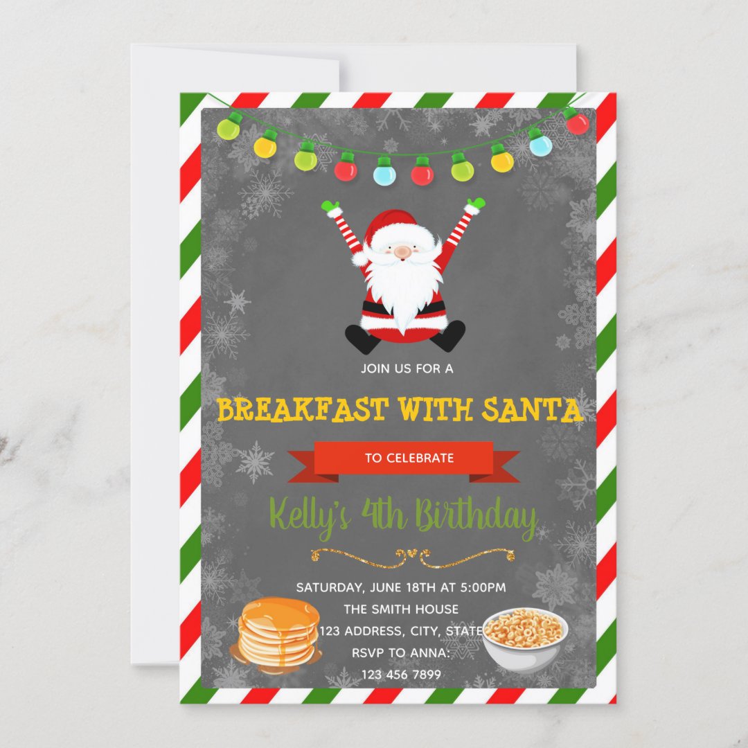 Cute breakfast with Santa party invitation | Zazzle
