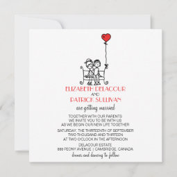 Cute Bride and Groom Doodles Wedding Invitation | Zazzle