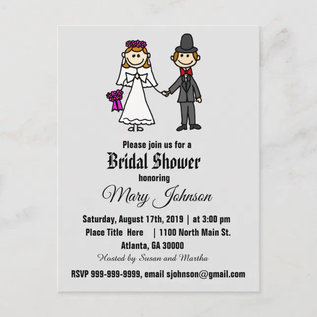 Cute Bride and Groom Stick Figures Invitation Postcard | Zazzle