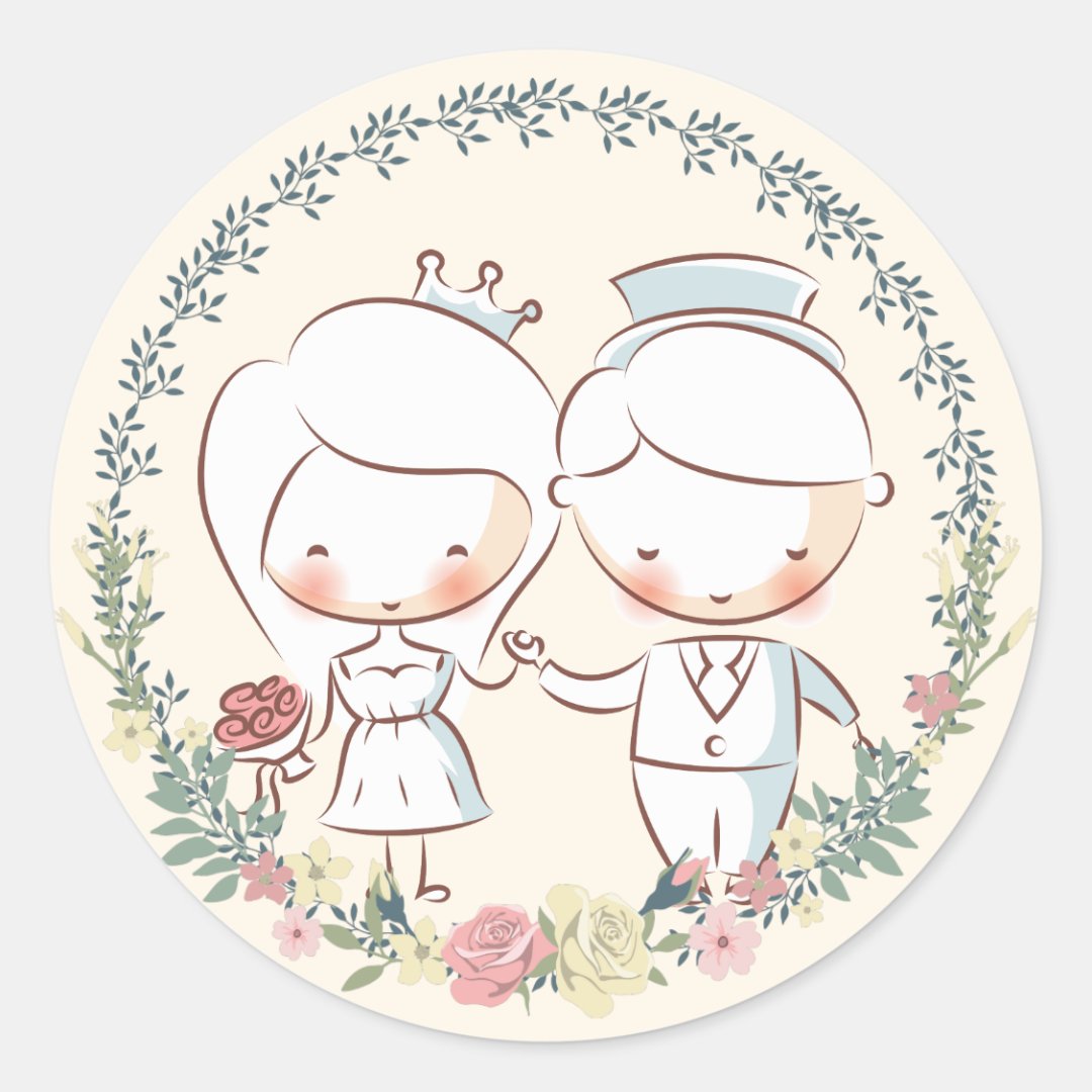 Cute Bride & Groom Floral Wedding Stickers | Zazzle