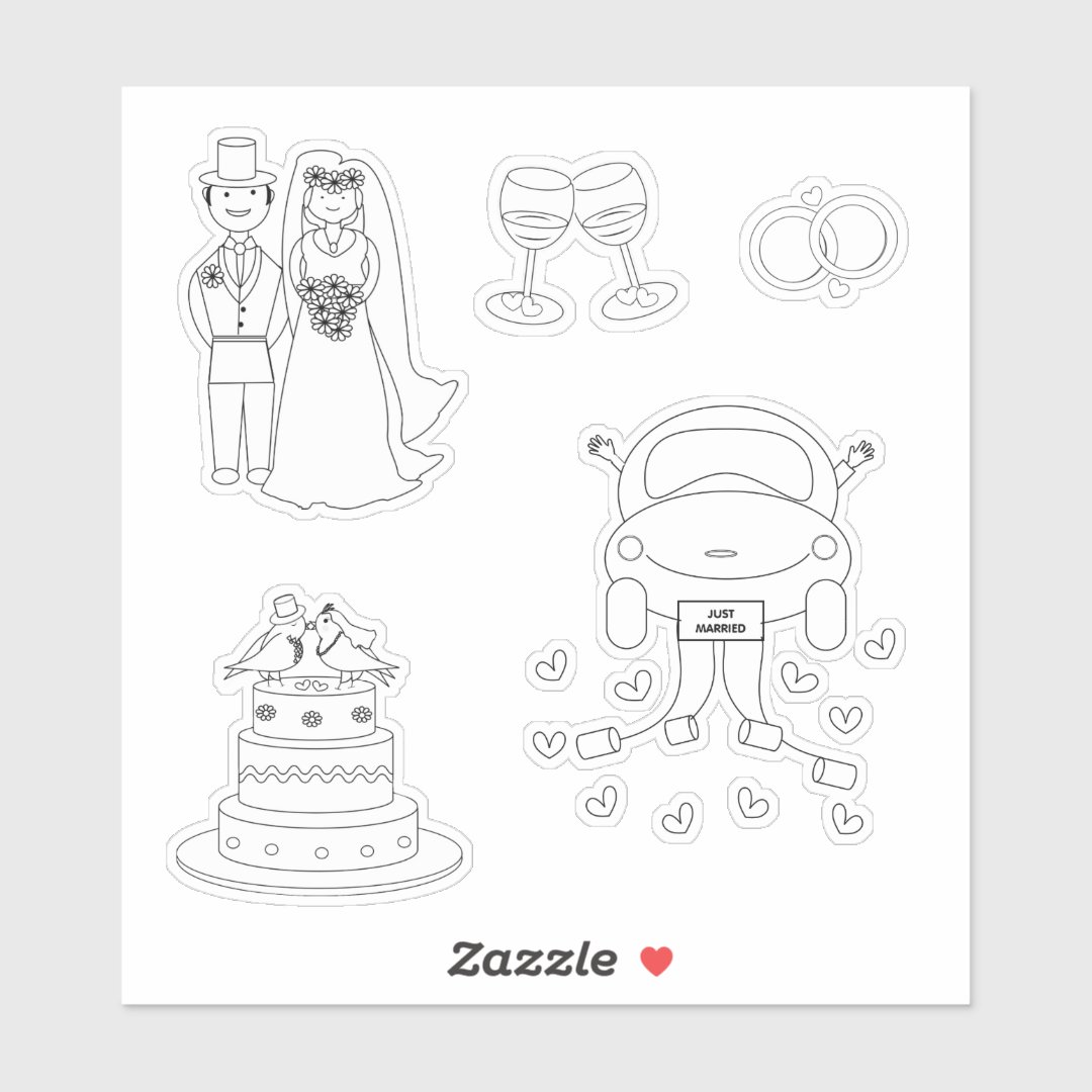 Cute Bride Groom Wedding Rings Cake Car Graphic Sticker | Zazzle