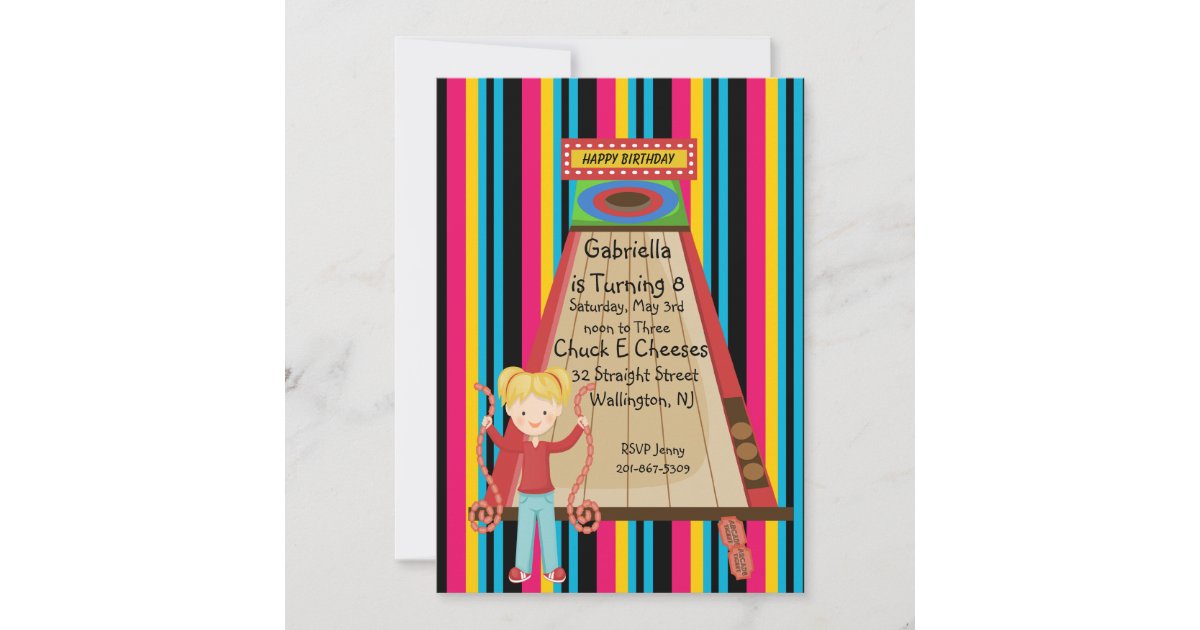 Cute, Bright, and Striped Girls Arcade Invitation | Zazzle