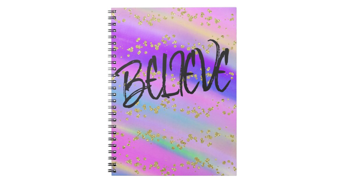 Cute Bright Colorful Believe Gold Glitter Notebook | Zazzle