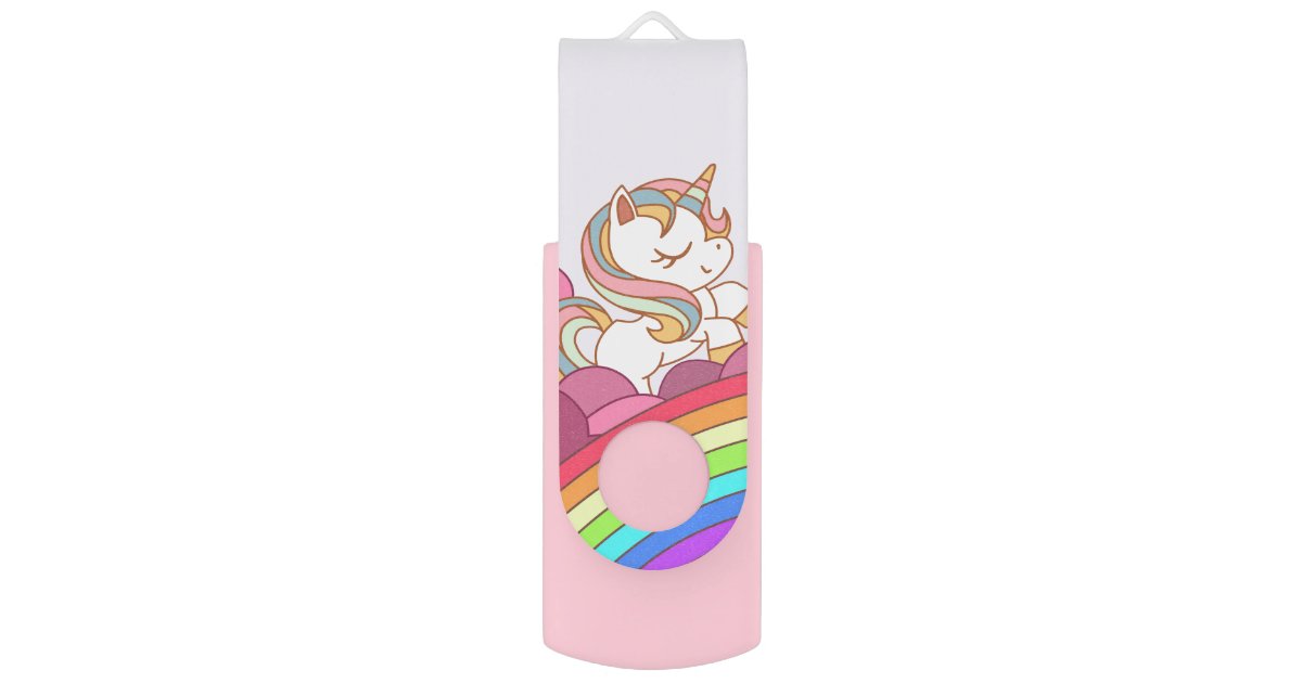 Cute Bright Colorful Unicorn and Rainbow Art Flash Drive | Zazzle