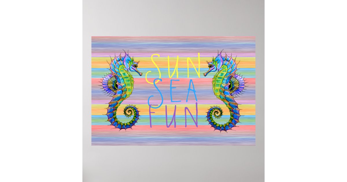 Cute Bright Sunset Colors Artsy Seahorse Poster | Zazzle